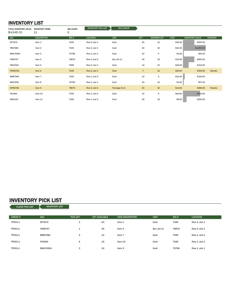 Inventory Pick List Bin Lookup | PDF | Inventory | Logistics
