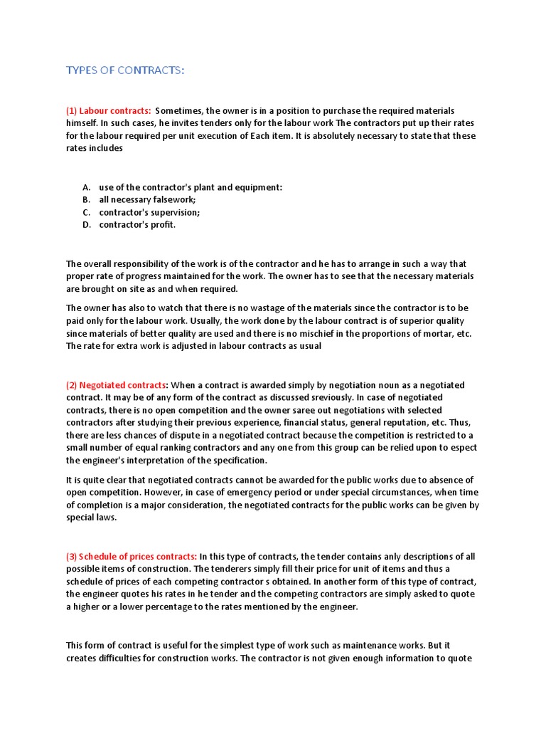4 Types of Contracts | PDF | Prices | Employment