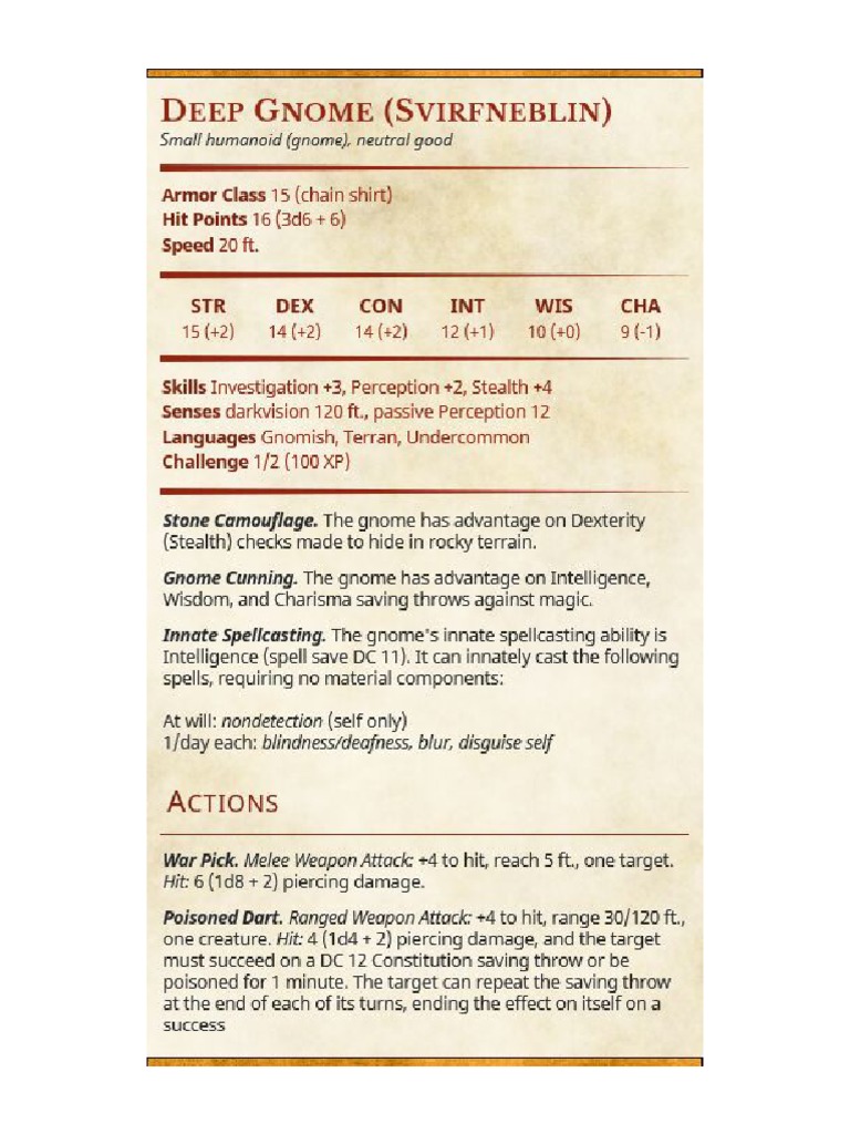 Deep Gnome (Svirfneblin) | PDF