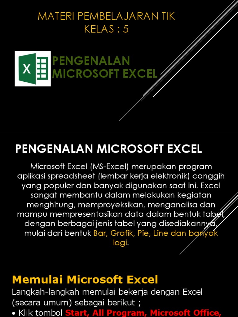 Materi Pembelajaran Tik Kelas: 5: Pengenalan Microsoft Excel | PDF