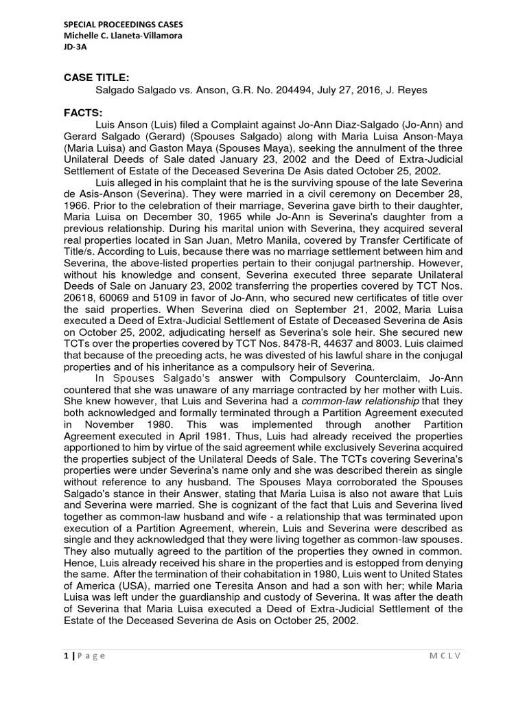 Validity of Partition Agreement in Case 204494 | PDF | Private Law ...