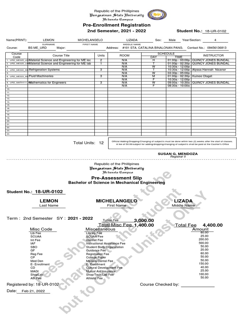 Sched 4B 2ND Sem | PDF