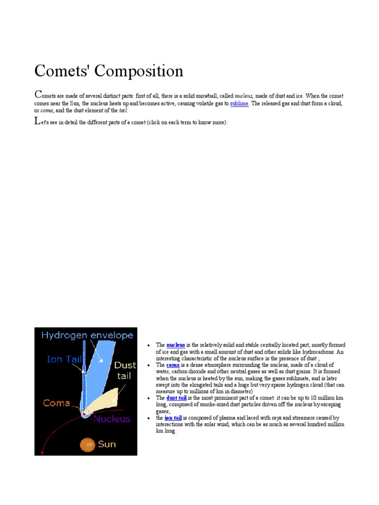 Comets' Composition: Sublime | PDF | Comet | Phases Of Matter