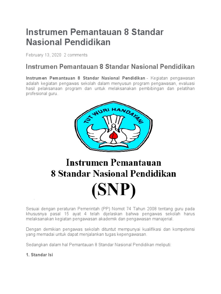 Instrumen Pemantauan 8 Standar Nasional Pendidikan | PDF | Karier ...
