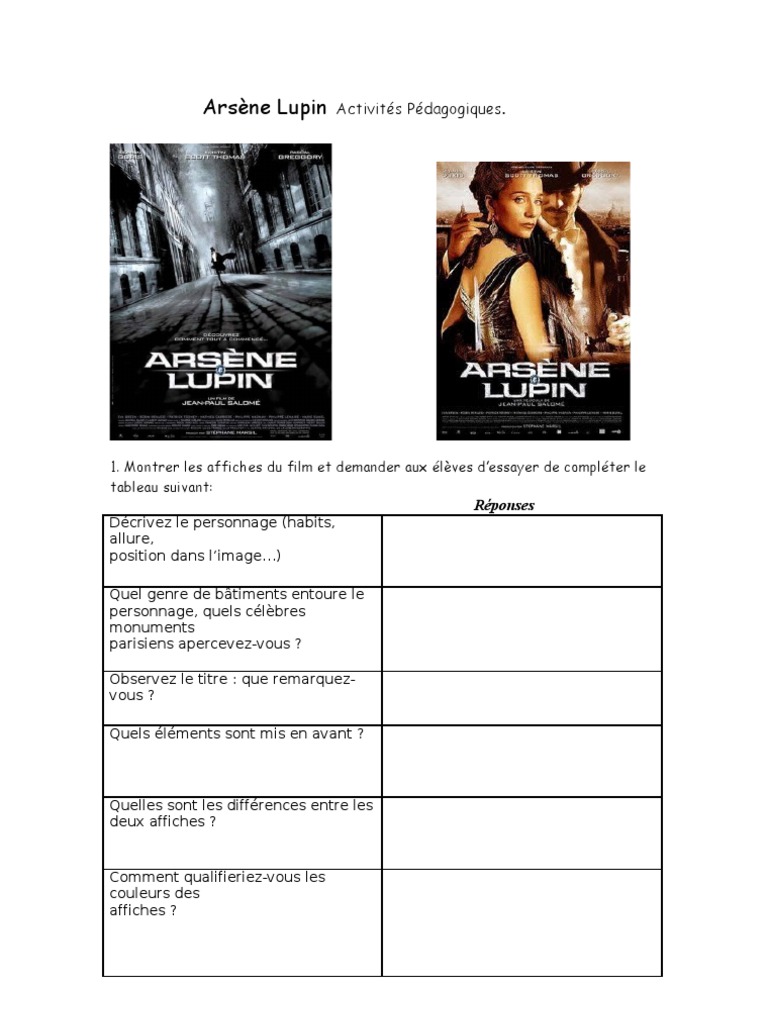 Activités Pédagogiques sur Arsène Lupin | PDF | Arsène Lupin