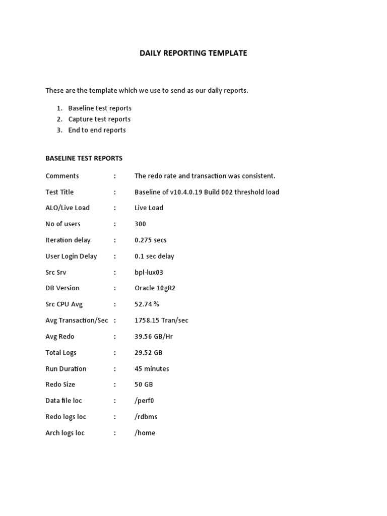 Daily Test Reporting Template | PDF | Lag | Information Technology ...