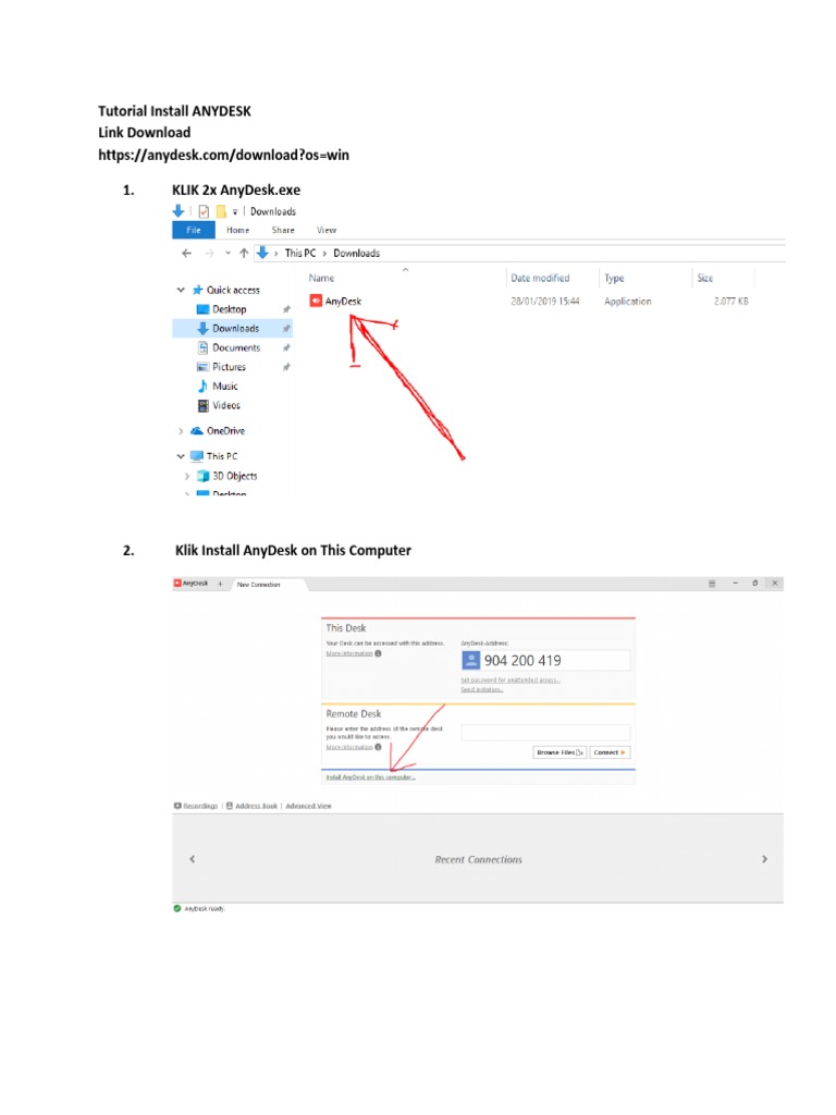 Tutorial Install Anydesk Link Download 1. Klik 2X Anydesk - Exe | PDF