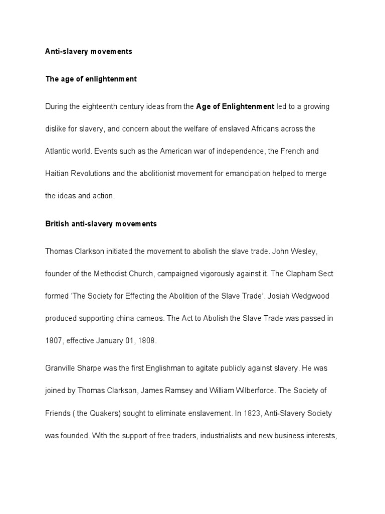 History of Anti-Slavery Movements | PDF | Abolitionism | Slavery