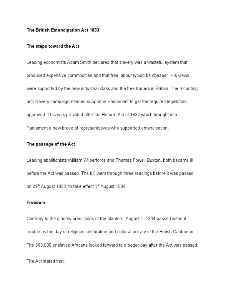 The British Emancipation Act 1833 | PDF | Abolitionism | Slavery