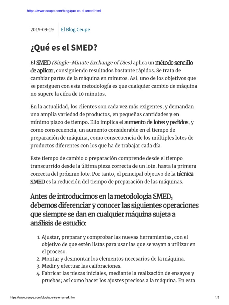 ¿Qué Es El SMED? | PDF
