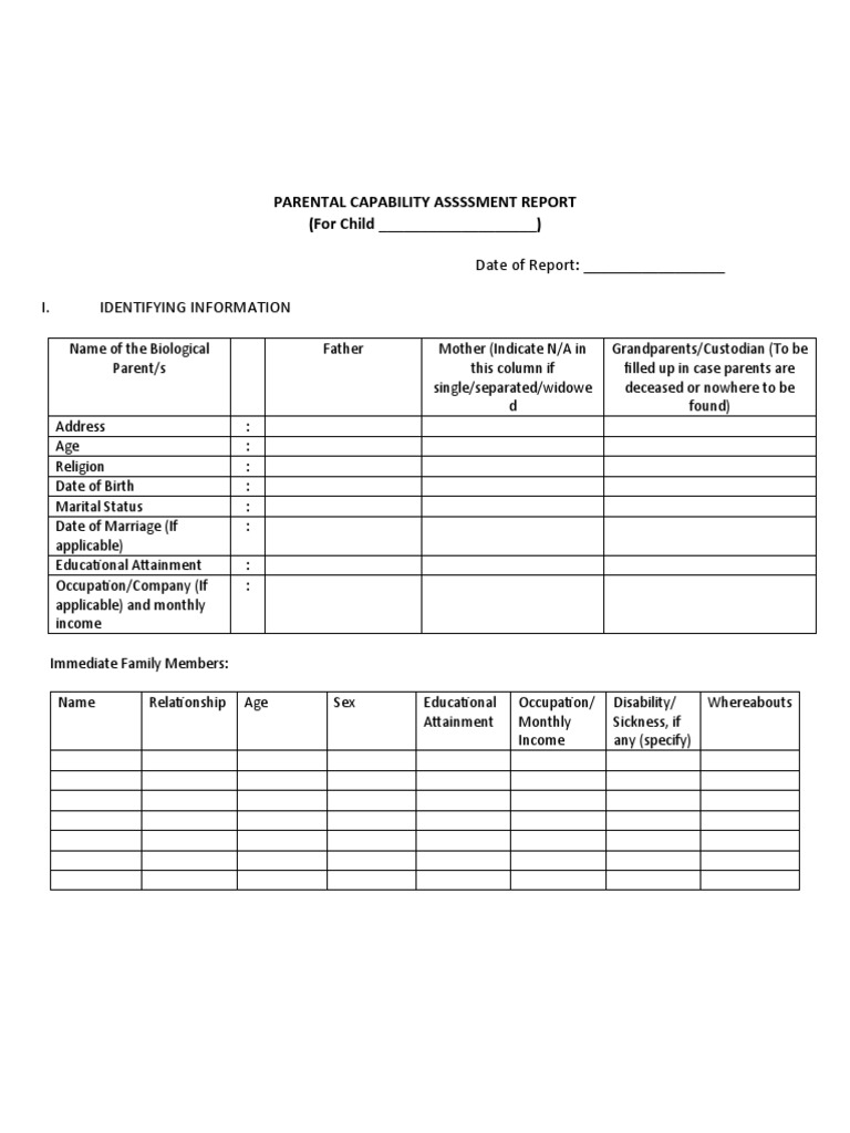 Parental Capability Assssment Report (For Child - ) | PDF | Parent ...