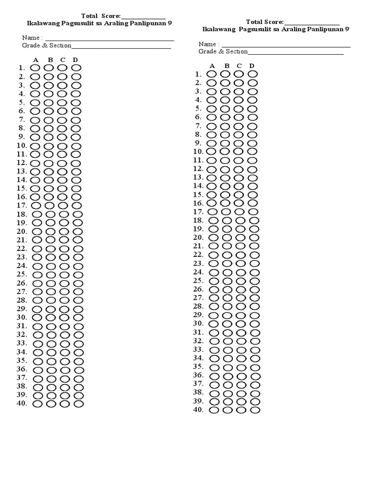 Answer Sheet 40 Items | PDF