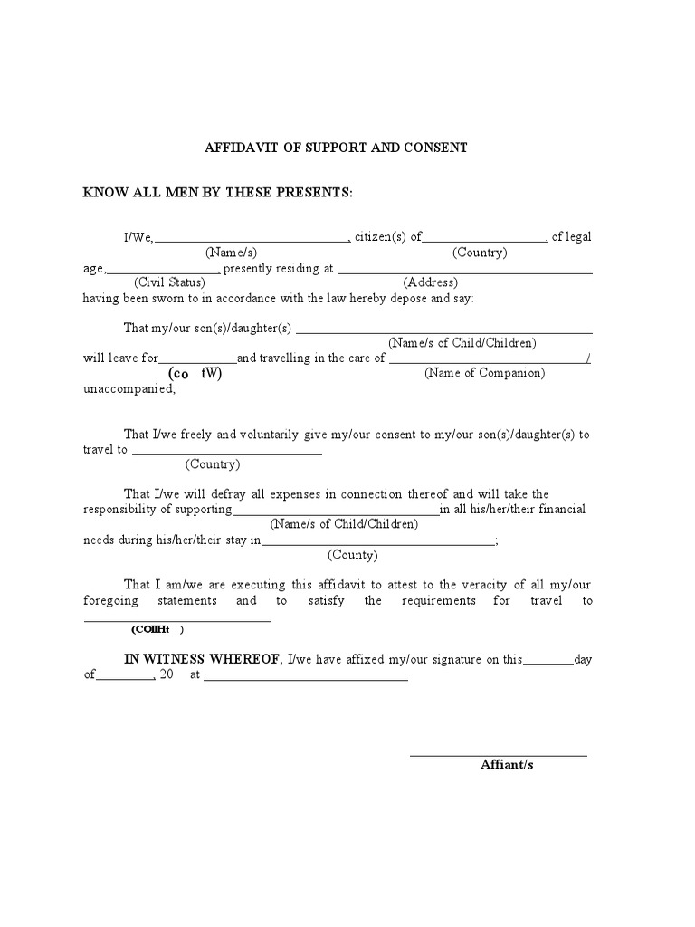 Affidavit of Support and Consent | PDF