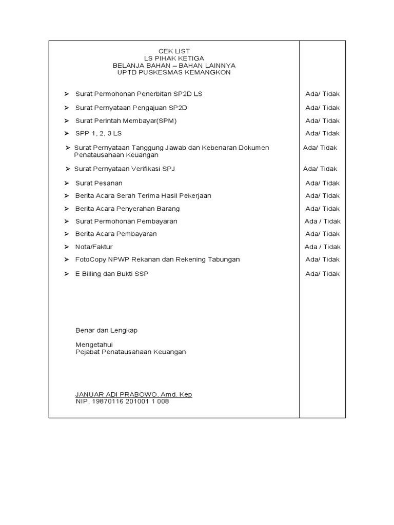 Cek List LS Pihak Ketiga | PDF