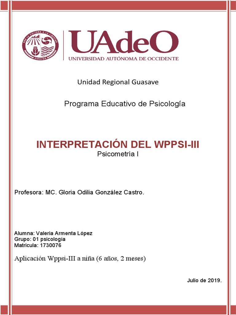 Wppsi Iii2019 | PDF