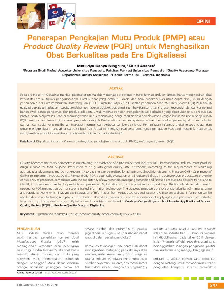 Penerapan Pengkajian Mutu Produk (PMP) Atau Product Quality Review (PQR ...