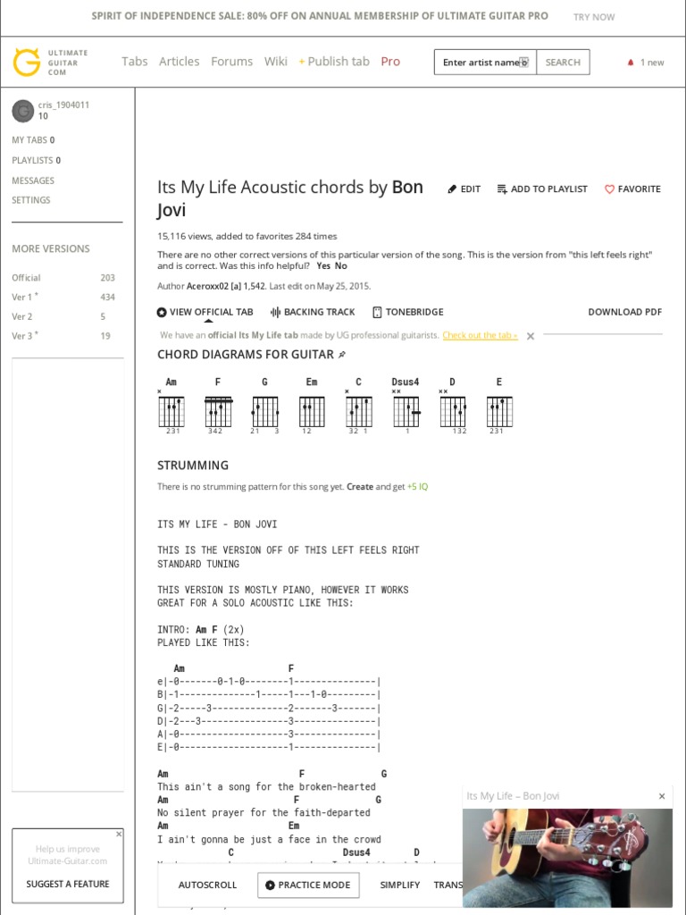Its My Life Acoustic Chords (Ver 3) by Bon Jovi @ | PDF