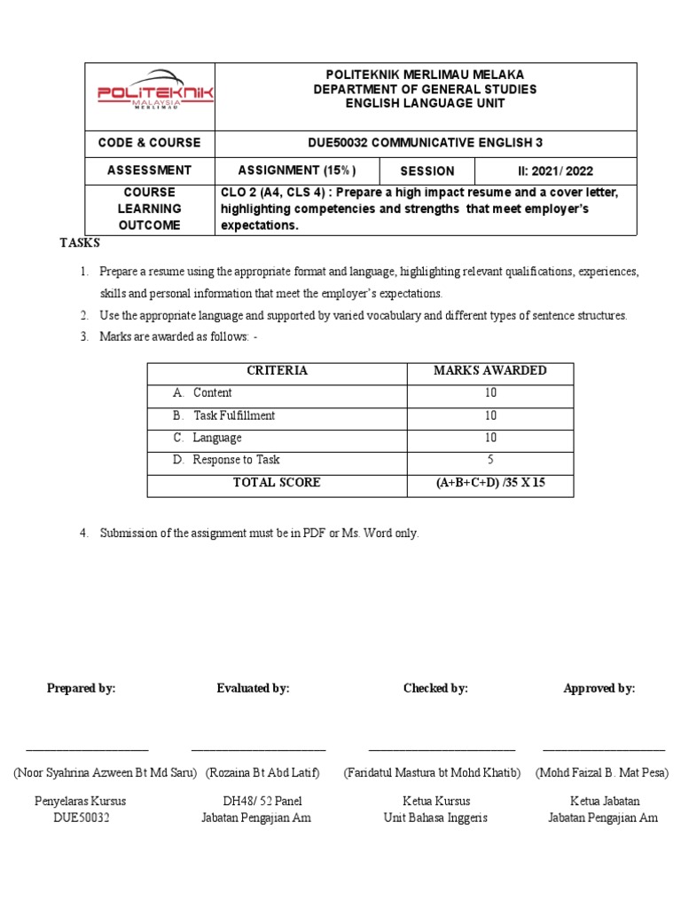 Resume Assignment Guidelines | PDF