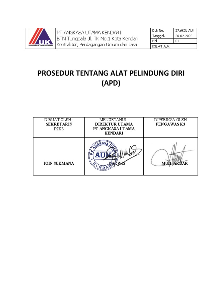 Prosedur Tentang Alat Pelindung Diri Apd | PDF