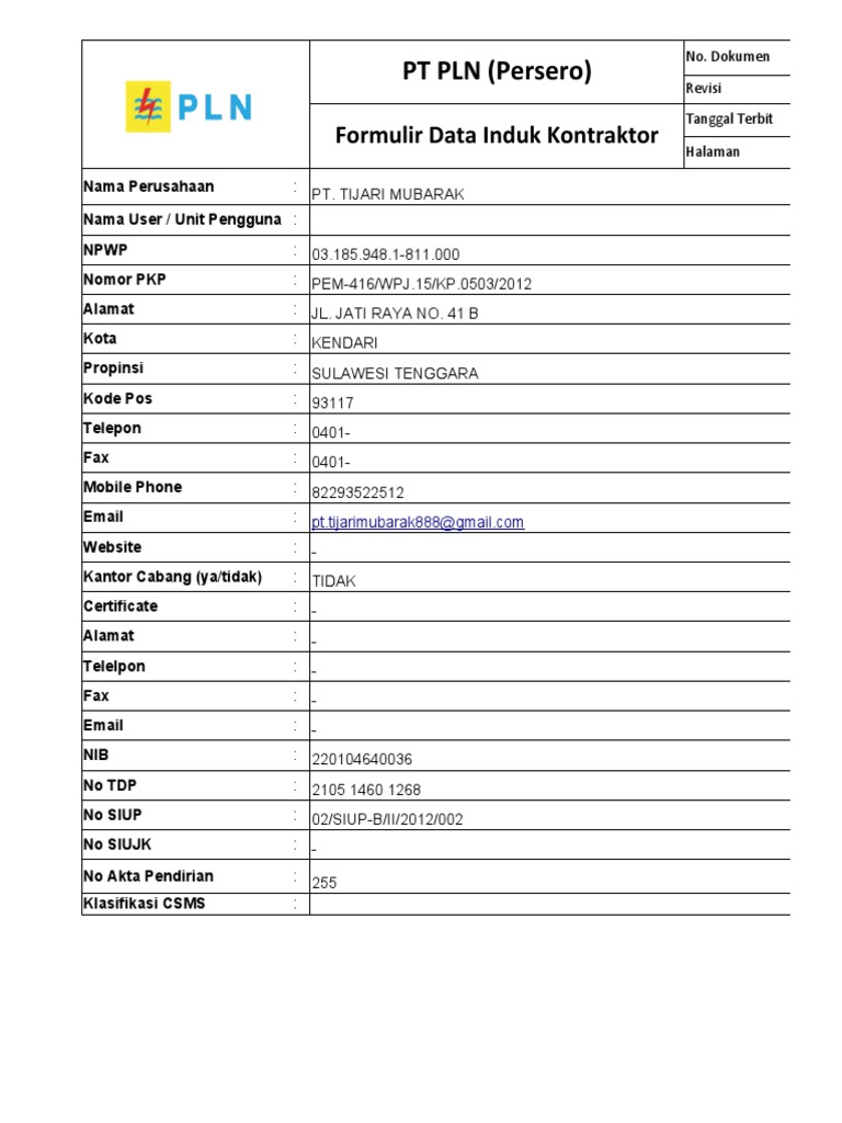 Formulir CSMS PQ | PDF