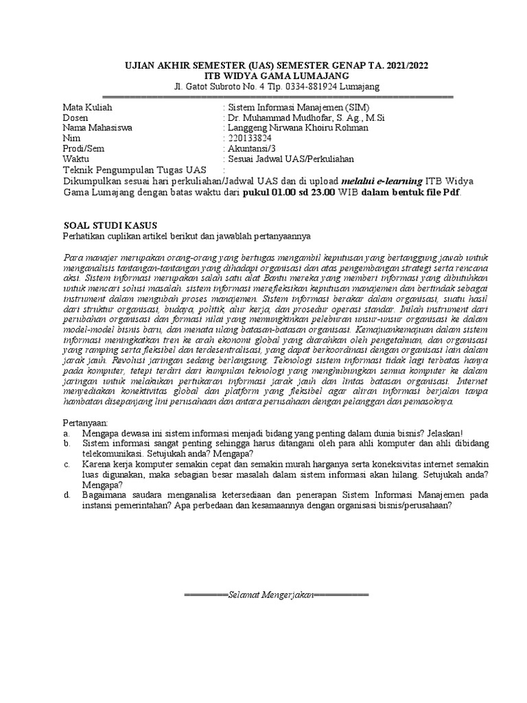 Langgeng 220133824 Uas Sim 3a3 | PDF