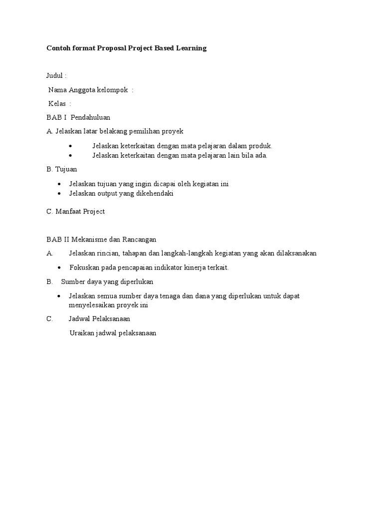 Contoh Format Proposal Projct Based Learning | PDF | Karier ...