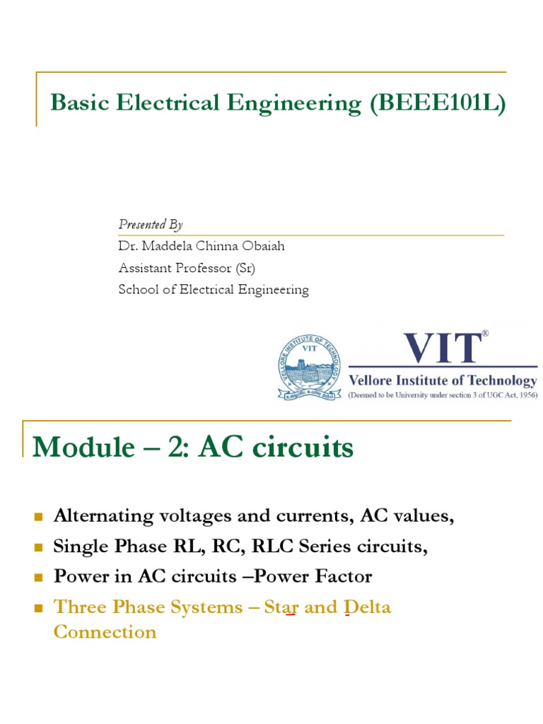 Basic Electrical Engineering (BEEE101L) : Presented by | PDF ...