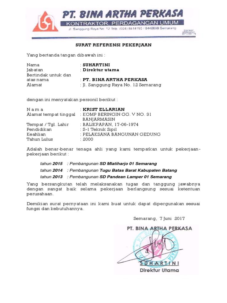 Surat Referensi Kerja Krist | PDF