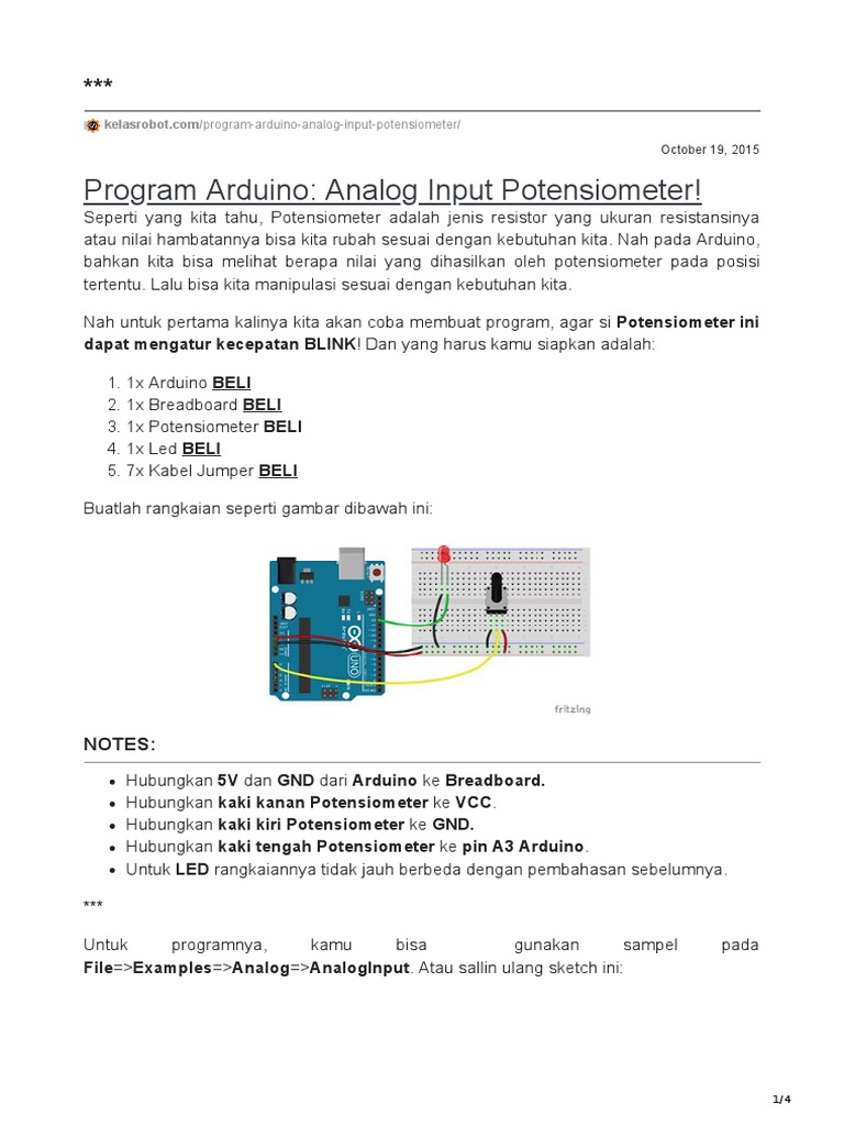 Program Arduino - Analog Input Potensiometer | PDF