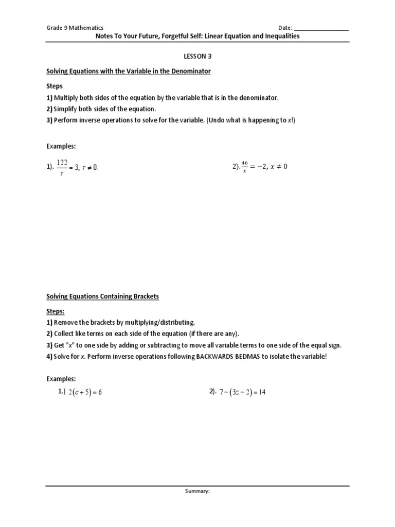 Lesson 3: Grade 9 Mathematics Date | PDF | Equations | Inequality ...