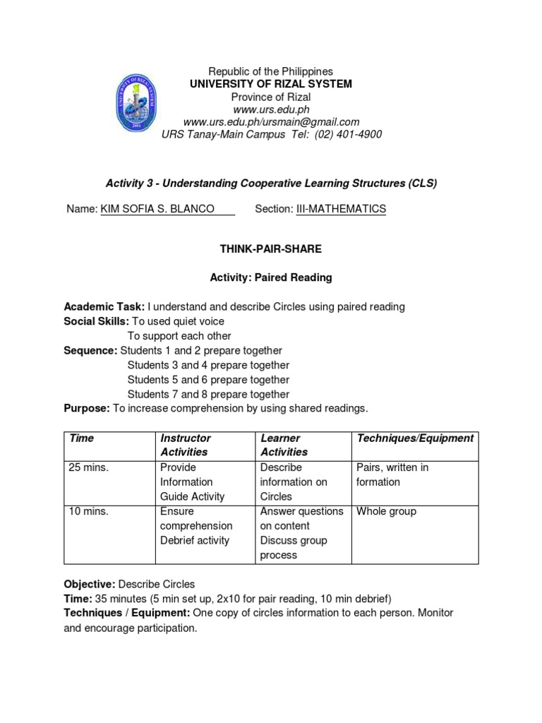 Activity 3 - Understanding Cooperative Learning Structures (CLS) | PDF ...