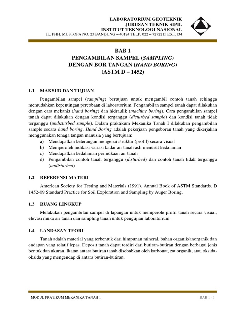 Bab 01 Pengambilan Sample (Hand Boring) | PDF