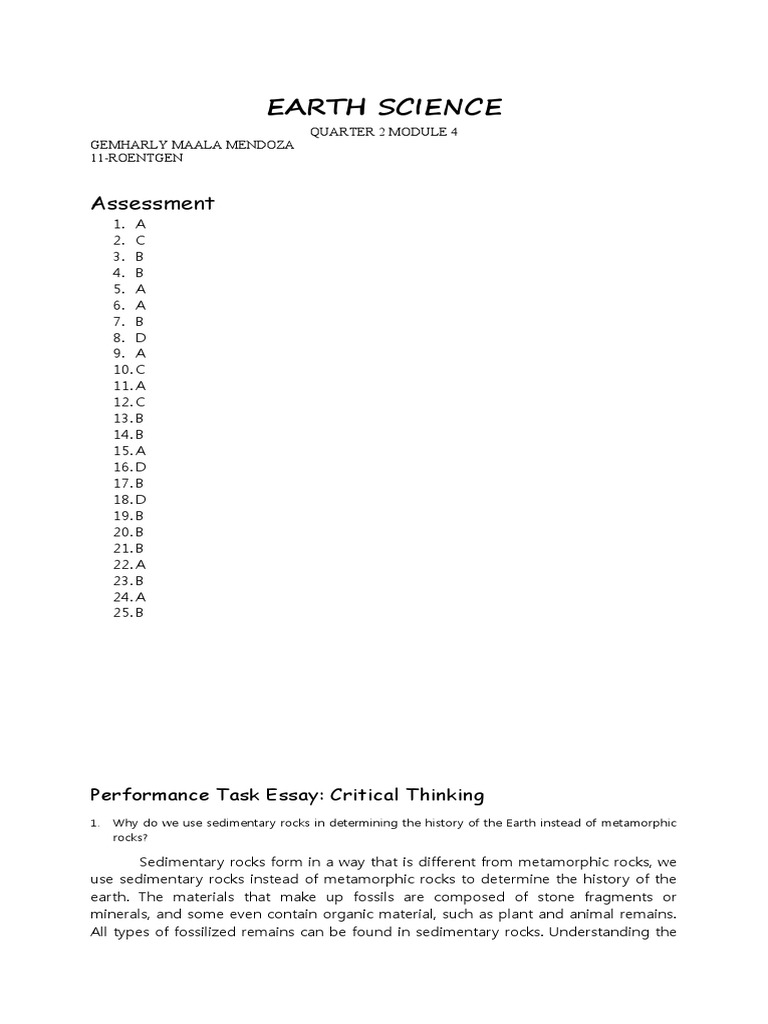 Earth Science: Assessment | PDF | Rock (Geology) | Sedimentary Rock