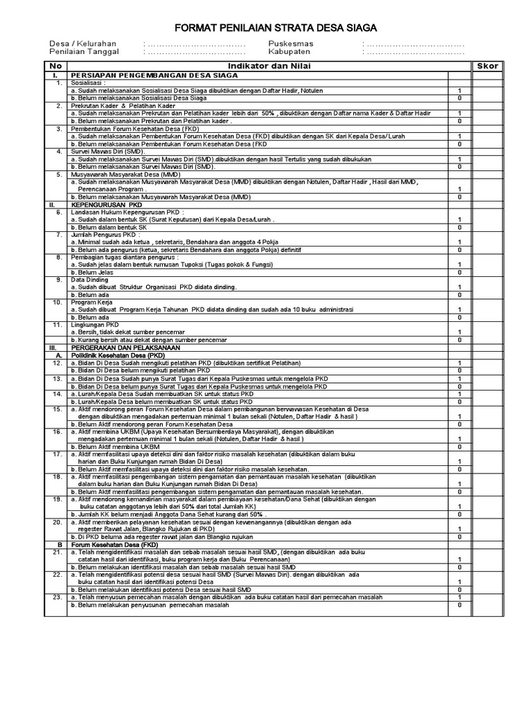 Format Penilaian Strata Desa Siaga - Pakai | PDF