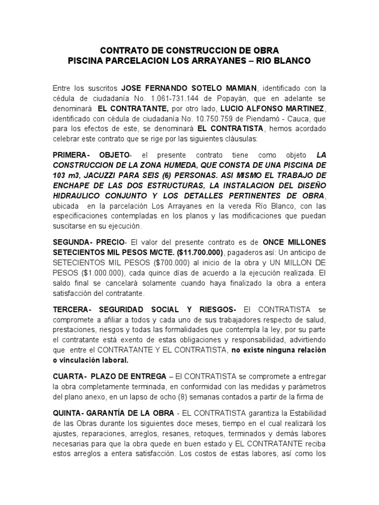 Contrato de Construccion de Obra | PDF