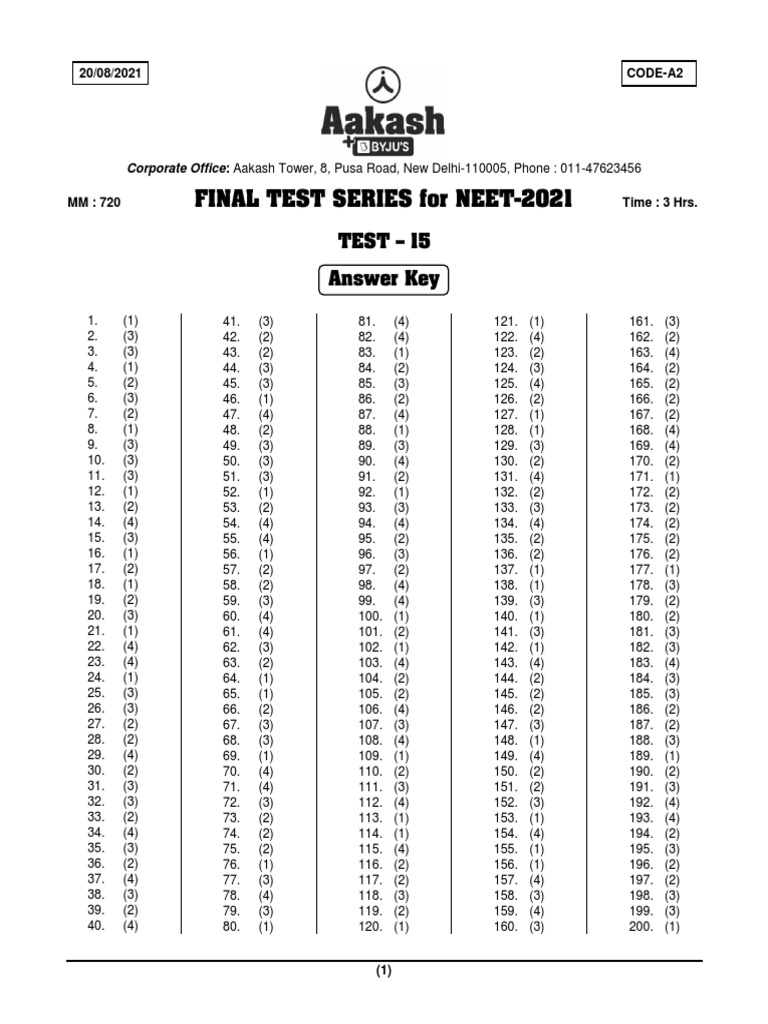 (@akash - Test - Papers) FTS-15 (Code-A2) - #SOLUTION | PDF | Physics ...