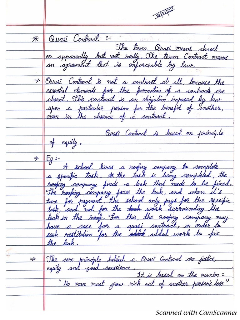 Quasi Contract Notes - Sumit Kundu | PDF