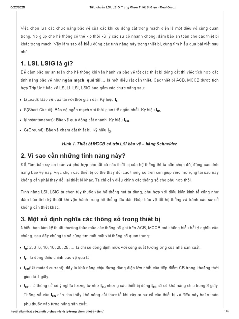 Tiêu chuẩn LSI, LSIG Trong Chọn Thiết Bị Điện - Real Group | PDF
