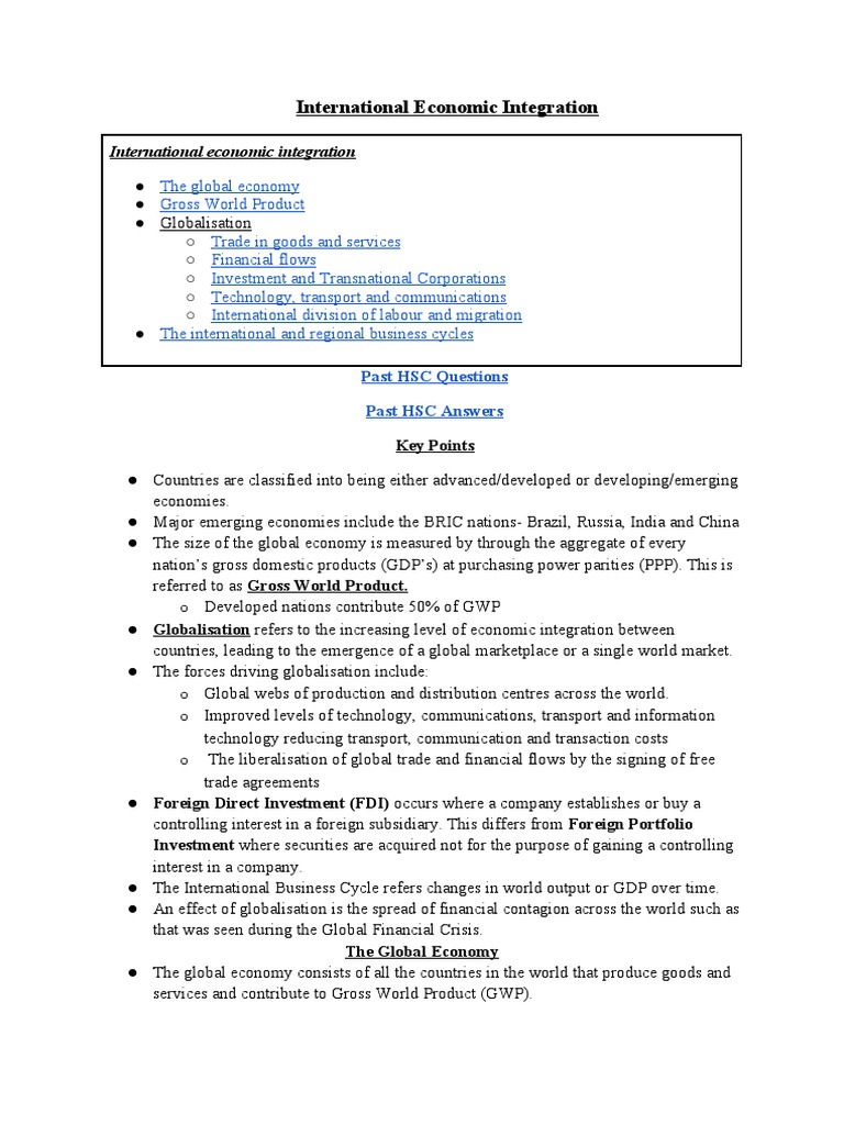 International Economic Integration | PDF | Bric | Globalization