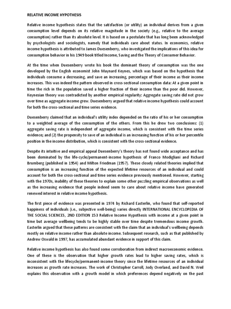 Relative Income Hypothesis | PDF