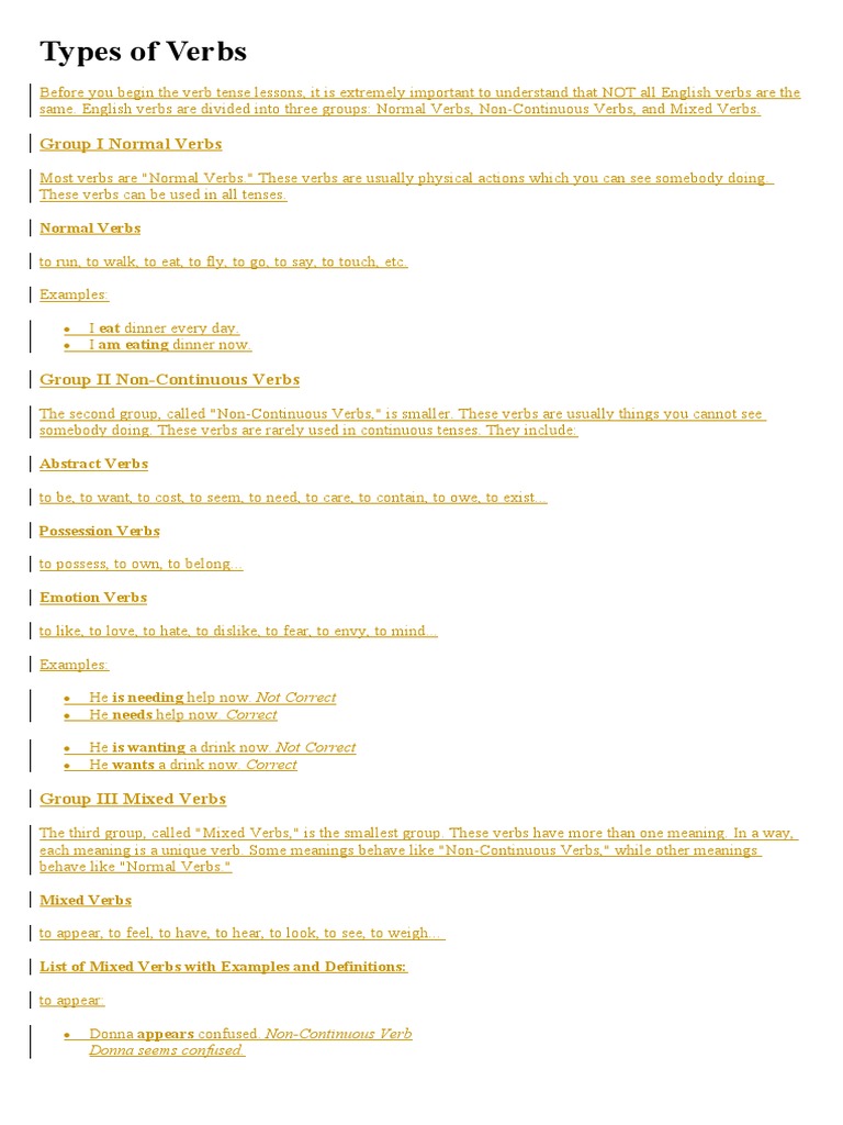Types of Verbs: Group I Normal Verbs | Download Free PDF | Verb ...