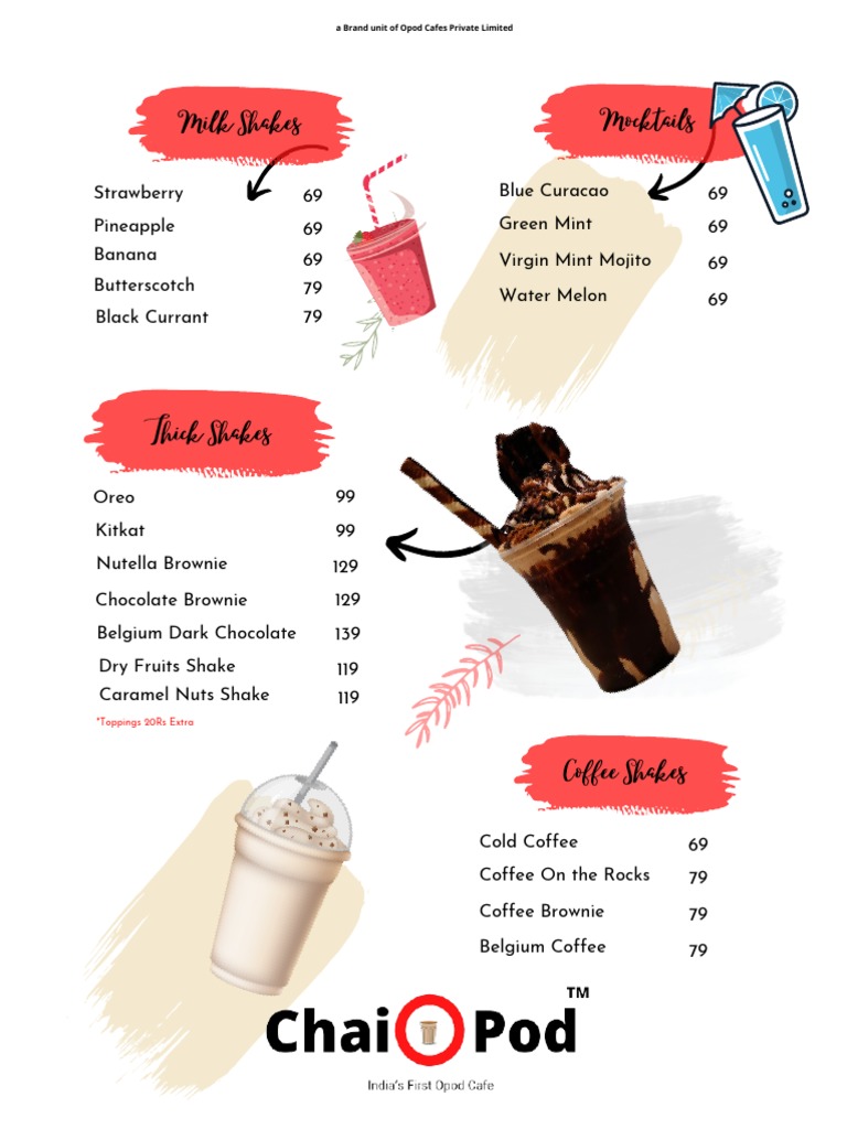 Chai O Pod Cold Menu | PDF | Tea | Foods