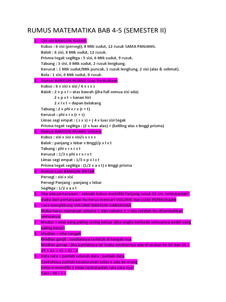 Rumus Matematika Semester 2 | PDF
