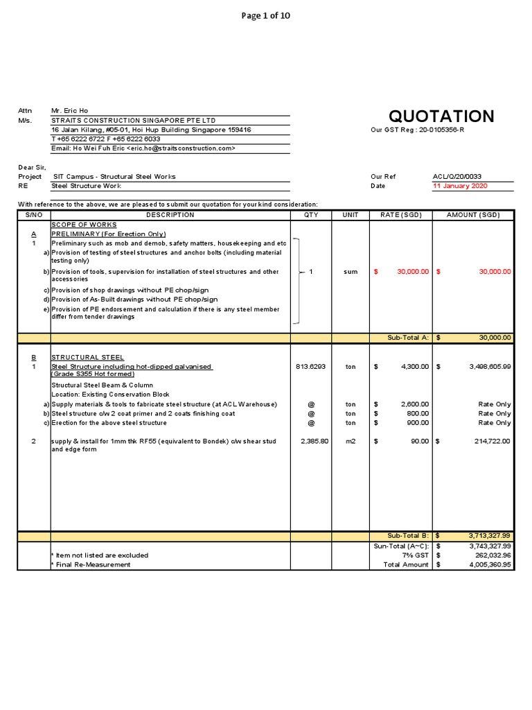 SIT Campus Structural Steel Quote | PDF | Galvanization | Steel