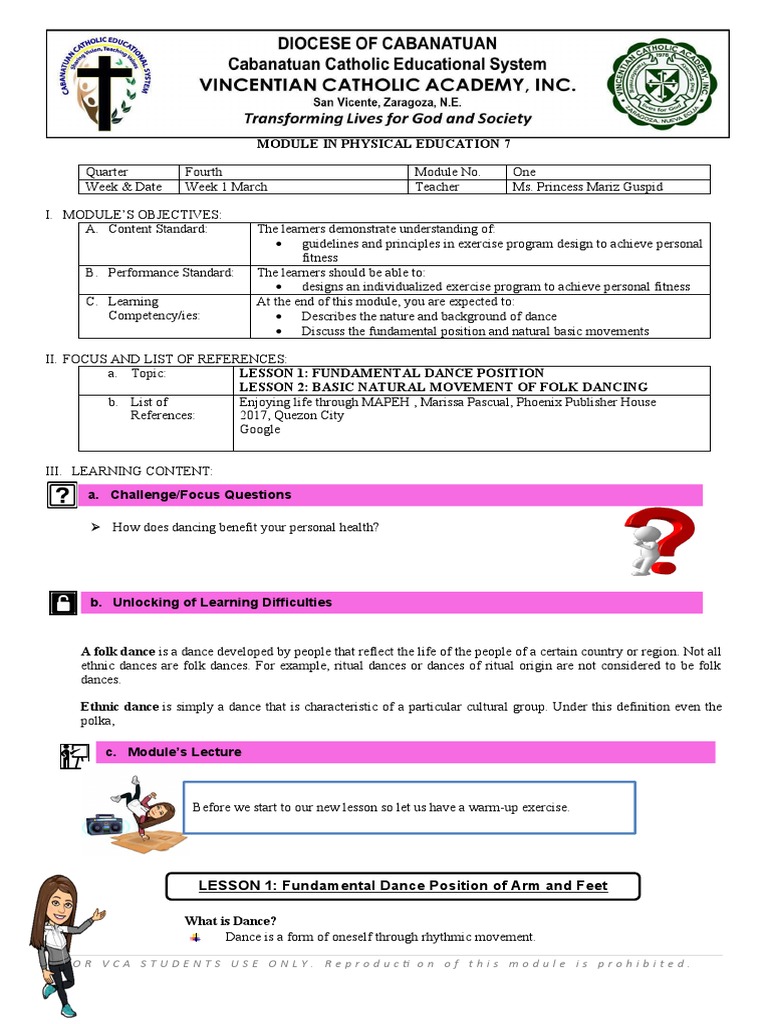 LESSON 1: Fundamental Dance Position of Arm and Feet | PDF | Foot | Dances