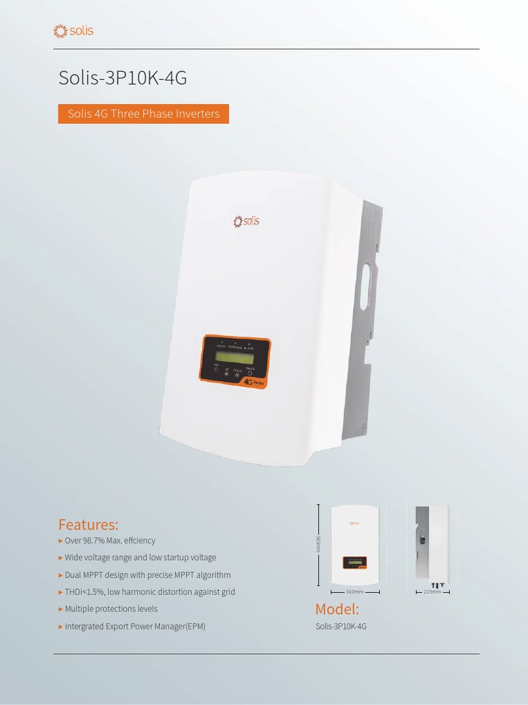 1 Datasheet Solis-3P10K-4G | PDF | Power Supply | Physical Quantities