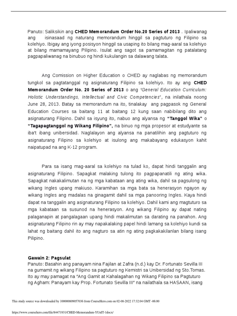 CHED Memorandum YUnIT 1 | PDF