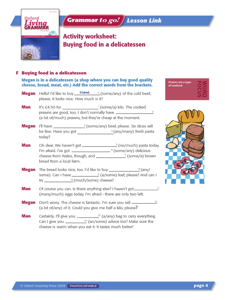 To Go!: Activity Worksheet: Buying Food in A Delicatessen | PDF ...