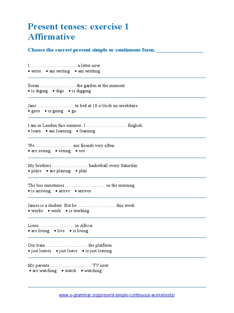 Present Tenses Exercises Multiple Choice | PDF