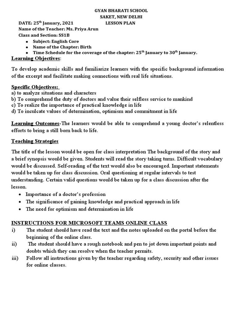 Birth Lesson Plan | PDF